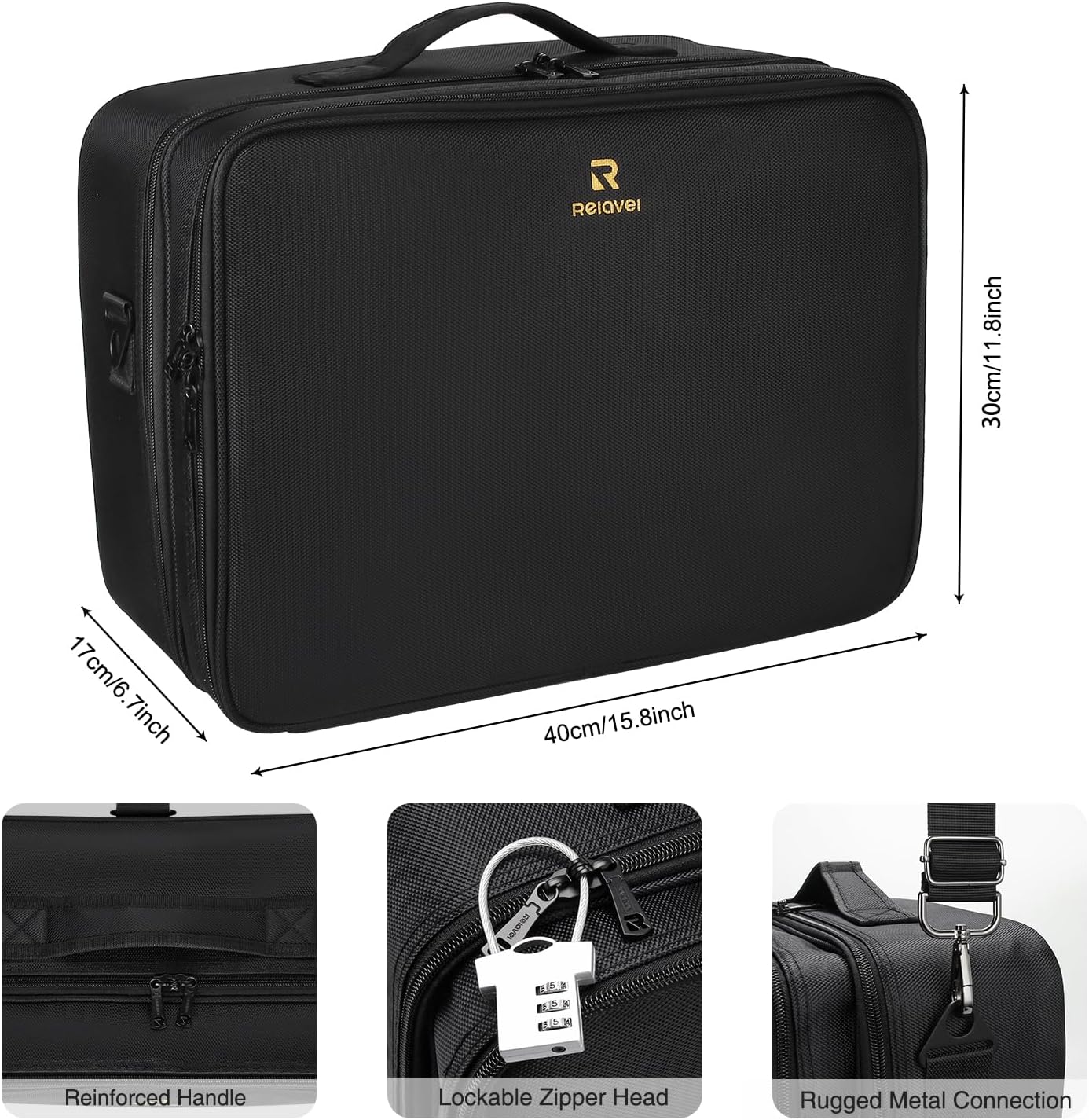 Black Extra Large Makeup Case with Plastic Dividers – Relavelbag