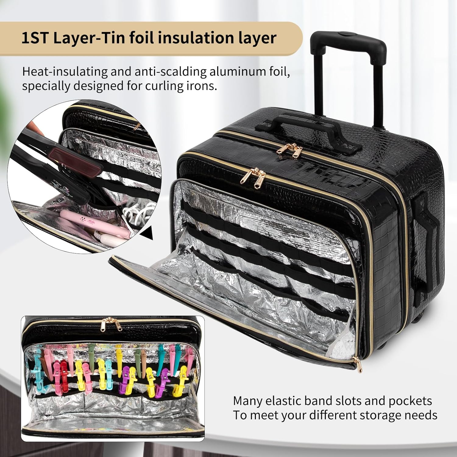 Rolling Extra Large 3 Layers Makeup Train Case with 3pcs Traveling Bag ...